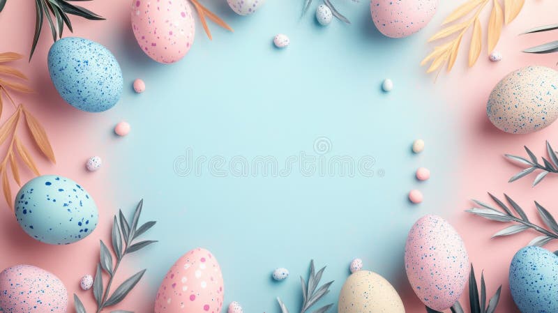 Trendy Easter Background with Pastel Colored Botanical Elements for ...