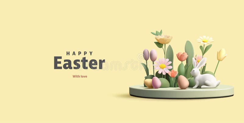 Trendy Easter Greeting Poster with 3d Product Podium, Spring Flowers ...