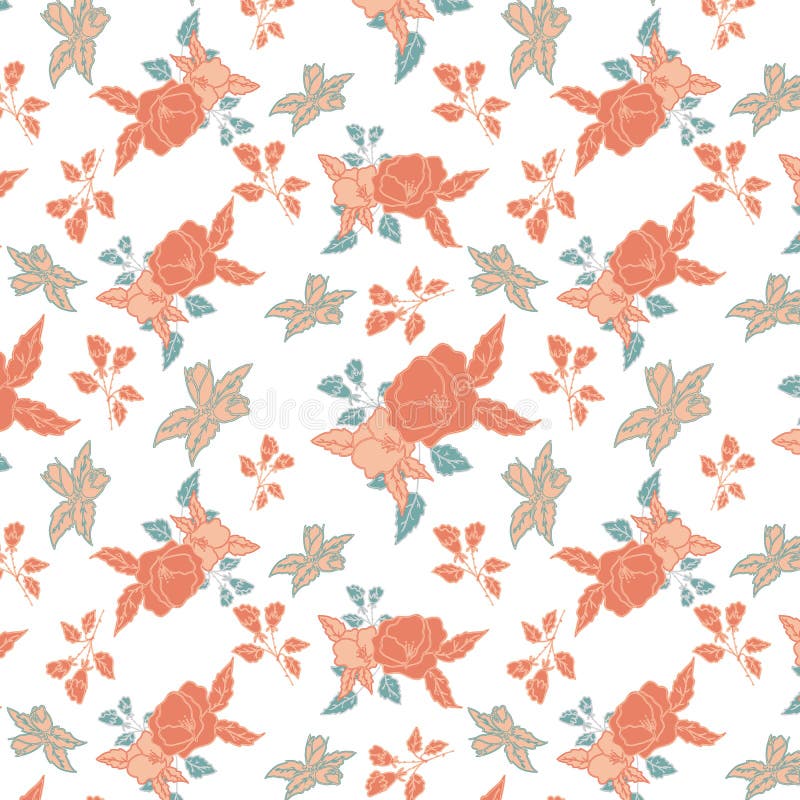 Trendy 2020 Fabric Vintage Colors Seamless Pattern, Rose Vector ...