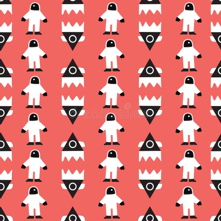 Trendy Fashion Pattern with Spaceman and Rocket. Stock Vector ...