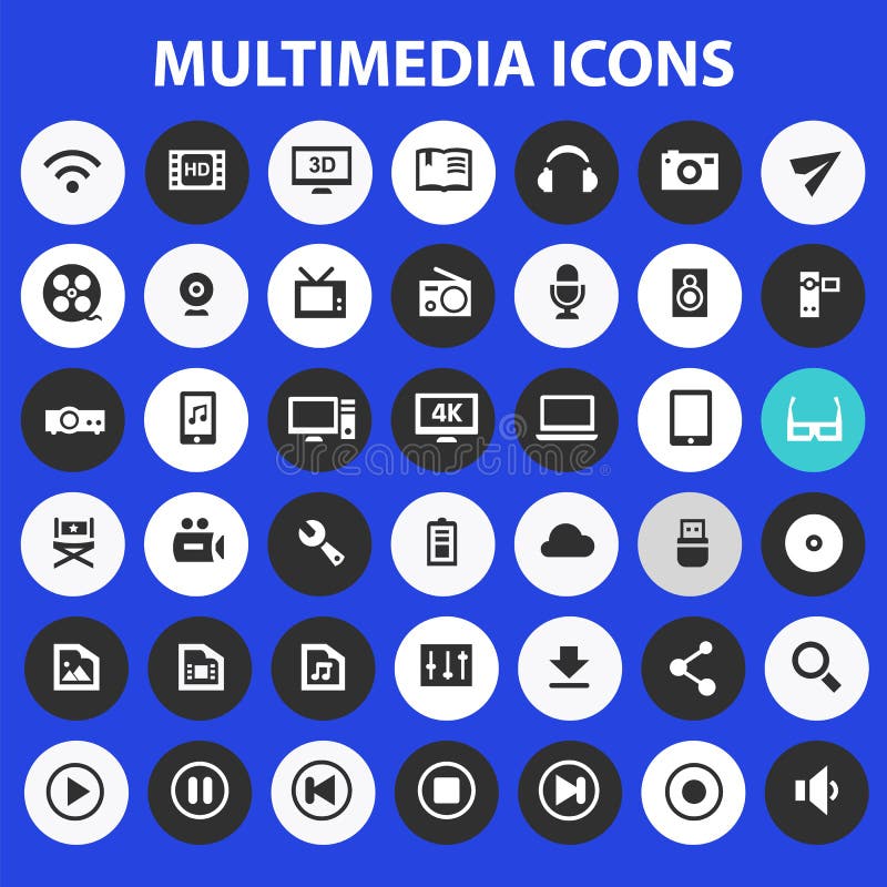 Big Multimedia Icon Set, Trendy Flat Icons Collection Stock Vector ...
