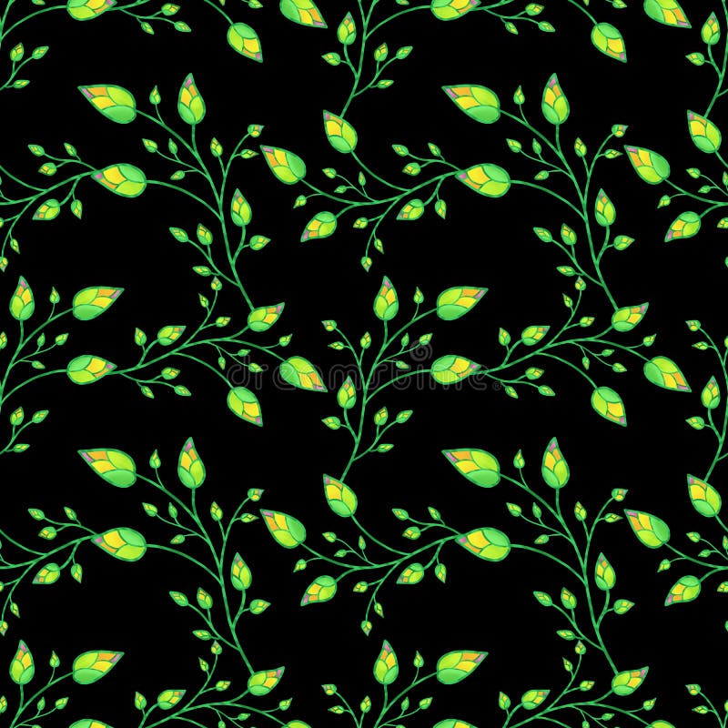 Trendy Floral Pattern on Black Background. Stock Illustration ...