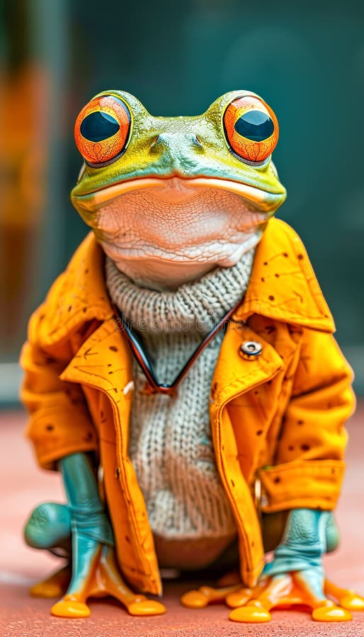 Trendy Frog Dressed in a Mustard Autumn Jacket Stock Illustration ...