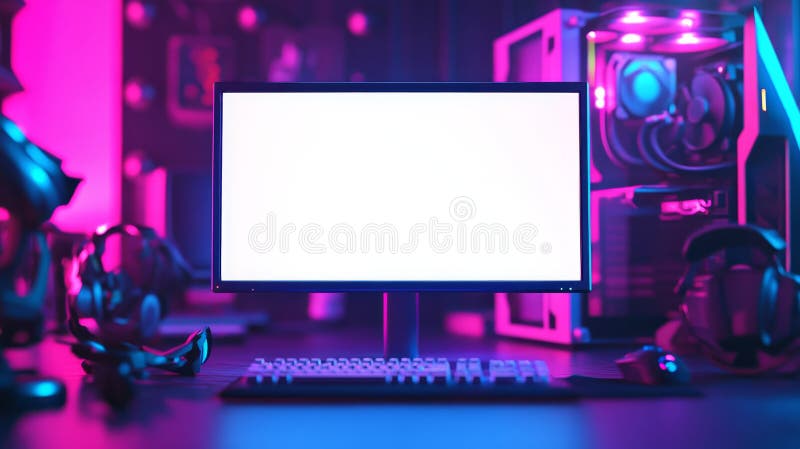 A Trendy Gaming Desktop with a Front-facing Neon LED Light. a Mock-up ...