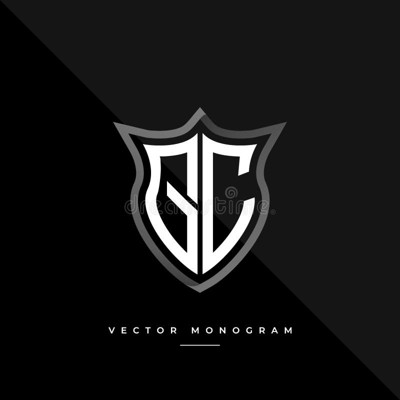 Trendy GC Monogram on the Shield Isolated on Dark Background. Silver ...