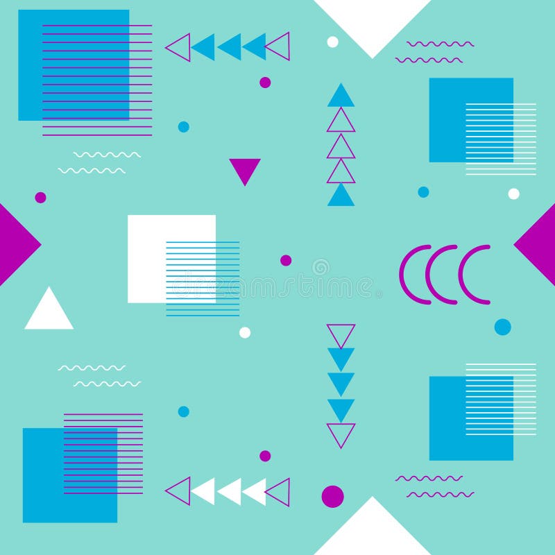 Trendy Geometric Elements Memphis Cards, Seamless Pattern. Retro Style ...