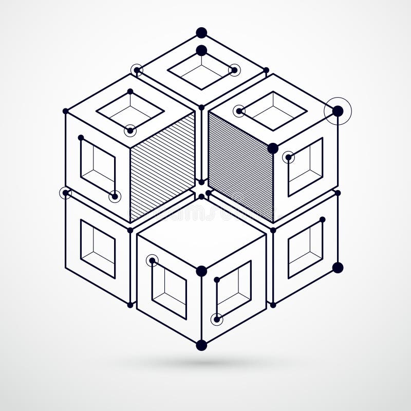 Trendy Geometric Vector Pattern, Textured Abstract Cube Mesh Black and ...