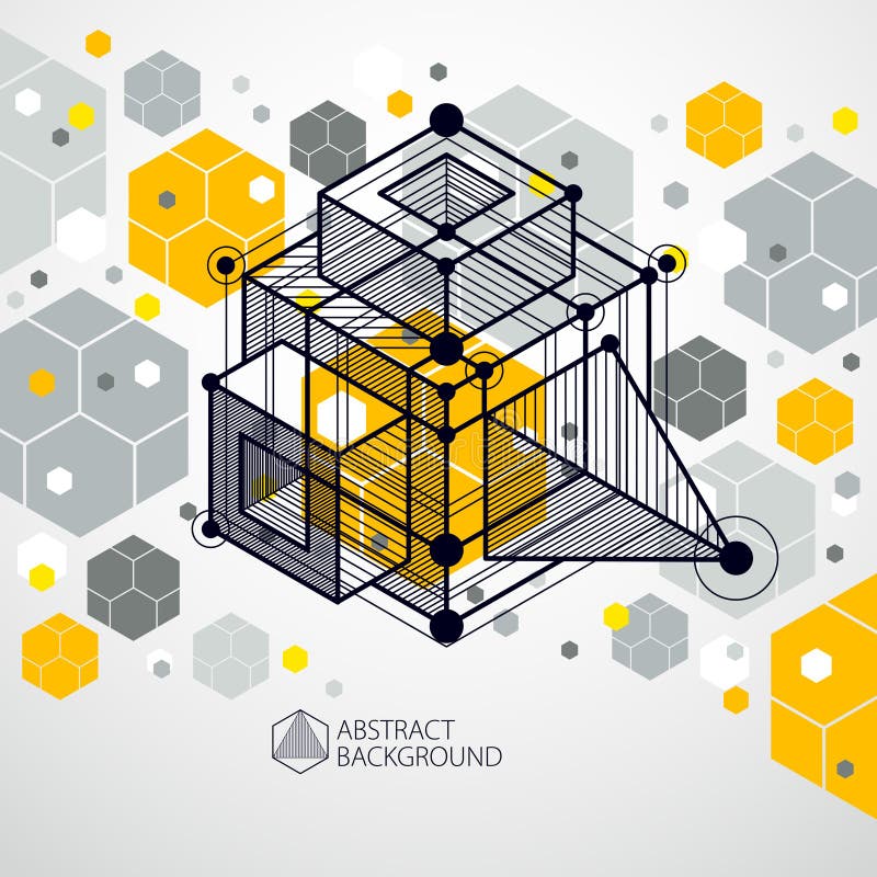 Trendy Geometric Vector Pattern, Textured Abstract Cube Mesh Yellow ...