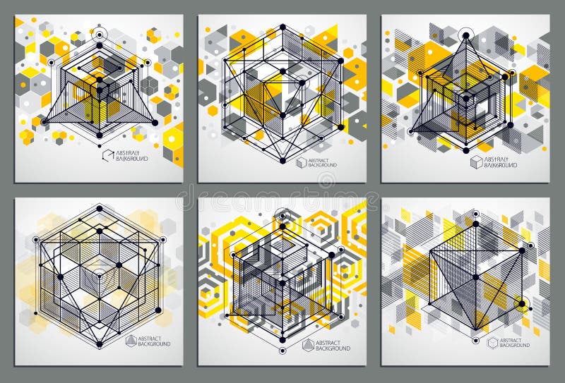 Trendy Geometric Vector Patterns Set, Textured Abstract Cube Mes Stock ...