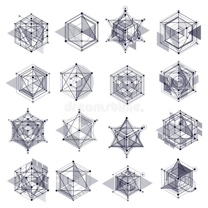 Trendy Geometric Vector Patterns Set, Textured Abstract Cube Mesh Black ...