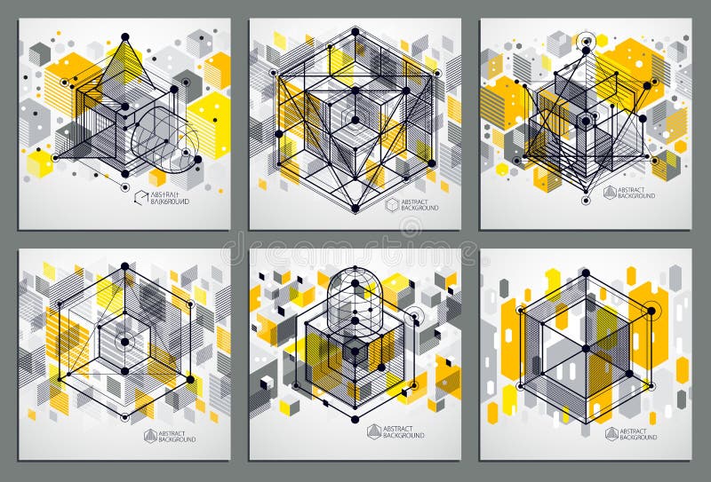 Trendy Geometric Vector Patterns Set, Textured Abstract Cube Mesh ...