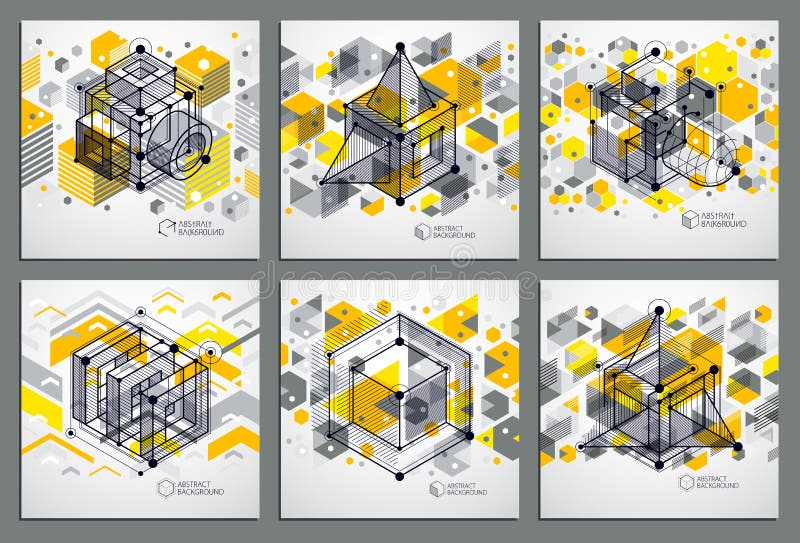 Trendy Geometric Vector Patterns Set, Textured Abstract Cube Mesh ...