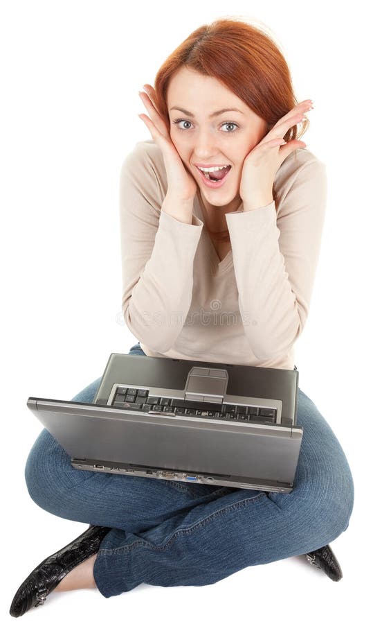 Trendy girl with computer stock photo. Image of playful - 13101804