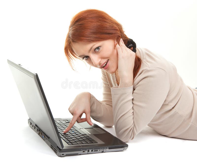 Trendy girl with computer stock photo. Image of reliability - 13146202