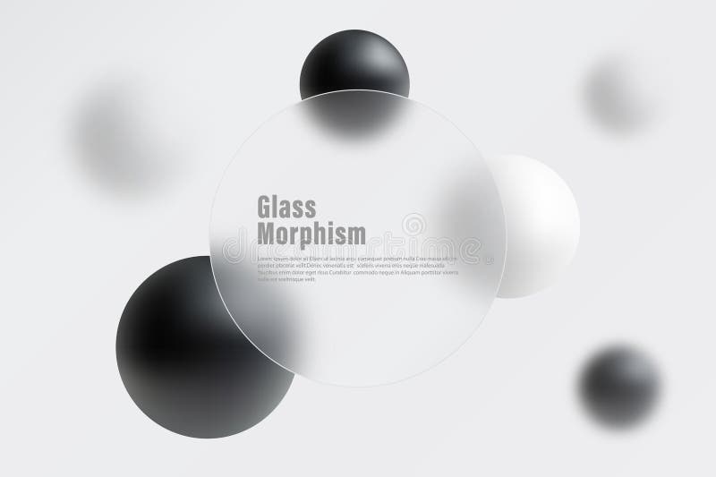 Trendy Glass Morphism Design. Black and White Spheres and Glass Panel ...