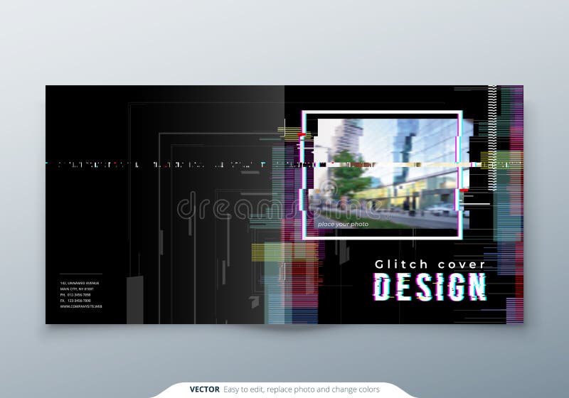 Trendy Glitch Cover Design Template for Sqaure Brochure. Modern Glitch ...