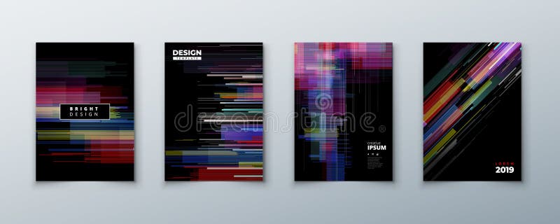 Trendy Glitch Covers Design with Geometric Pattern. Modern Vector ...