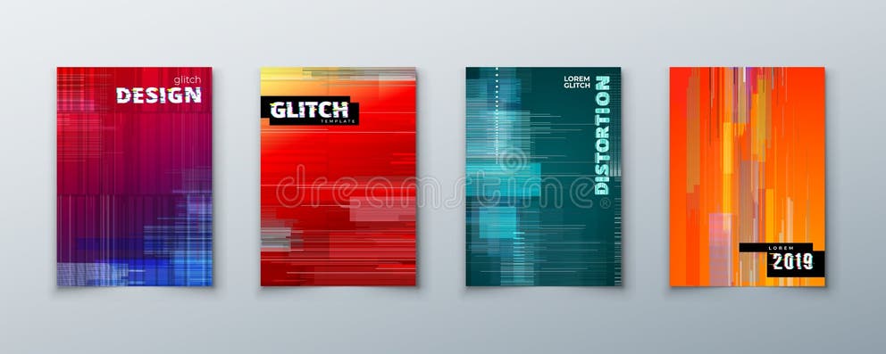 Trendy Glitch Covers Design with Geometric Pattern. Modern Vector ...