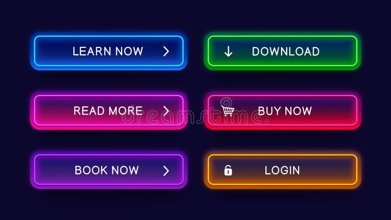 Trendy, Glow, Neon Buttons for Web Design Stock Vector - Illustration ...