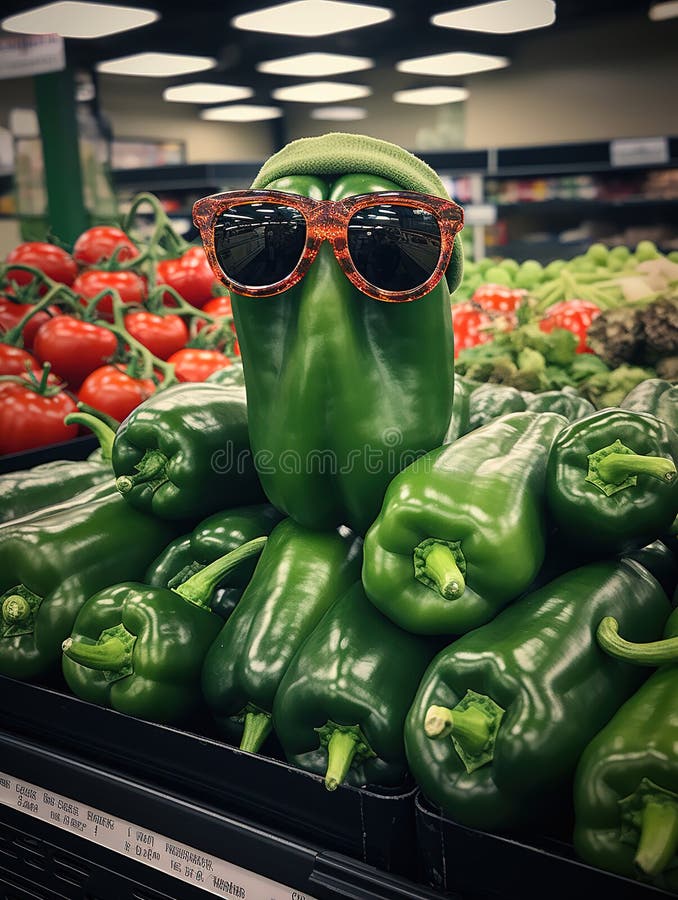 The Trendy Green Pepper With Sunglasses In The Bustling Market Stock Illustration Illustration