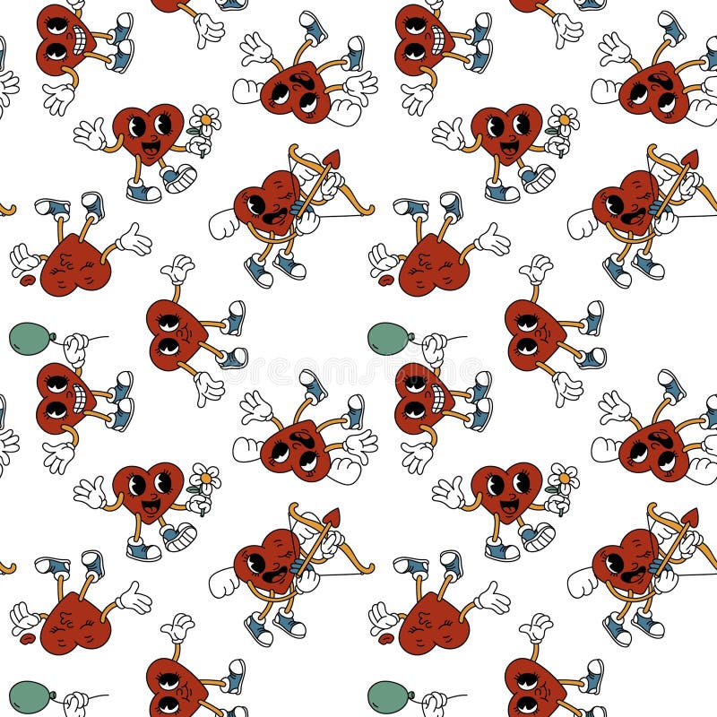 Trendy Groovy Heart Guy Pattern. a Guy in the Shape of a Heart in ...