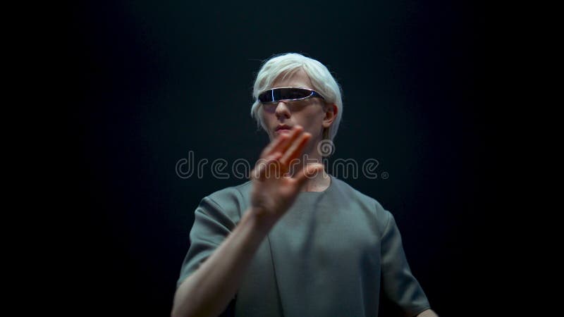 Trendy Guy Playing Augmented Reality Simulation Closeup. Focused Player ...