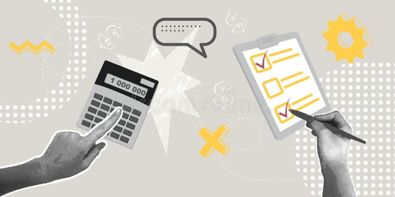 Trendy Halftone Collage. Accounting Concept, Summarizing, Analytics ...