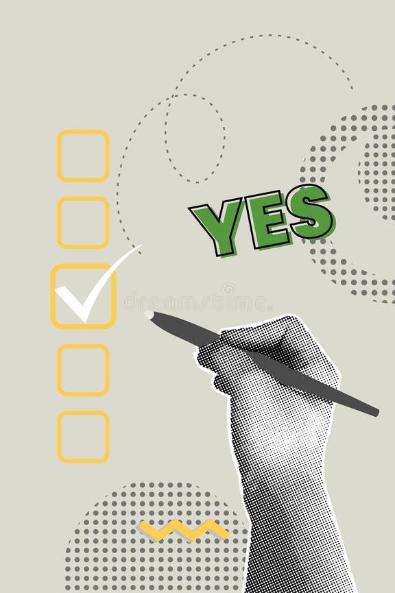 Trendy Halftone Collage. Approval Concept. Human Hand Making Correct ...