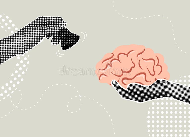 Trendy Halftone Collage. the Brain and the Bell is a Conceptual ...