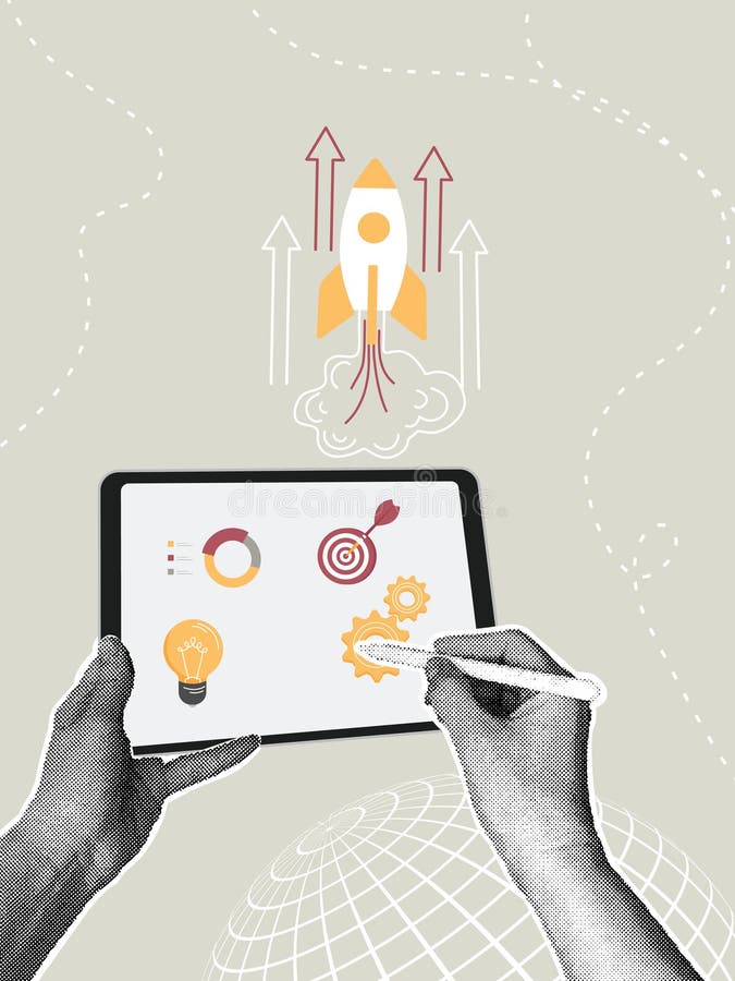 Trendy Halftone Collage. Business Growth Strategy Stock Vector ...