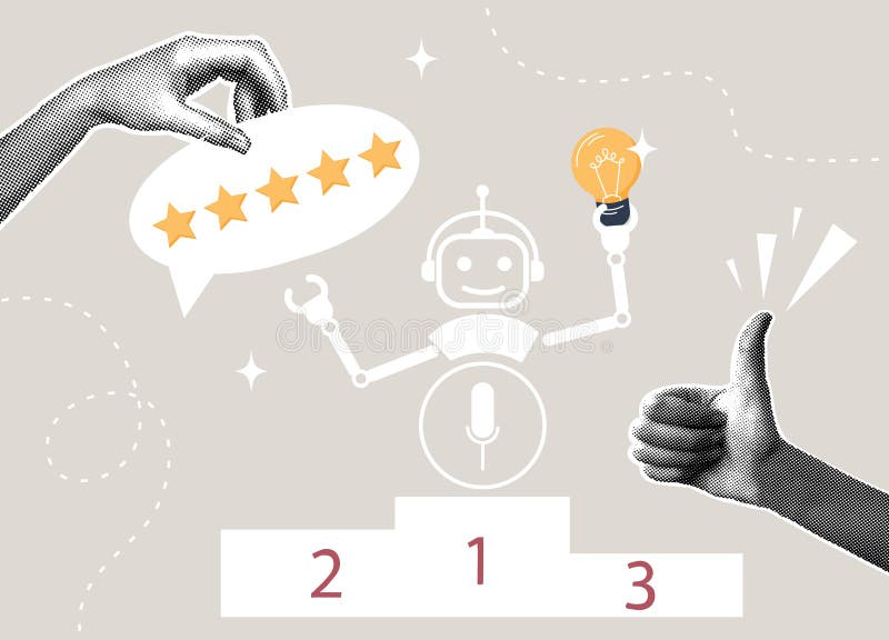 Trendy Halftone Collage. Chatbot with Artificial Intelligence, Working Together with AI Stock ...