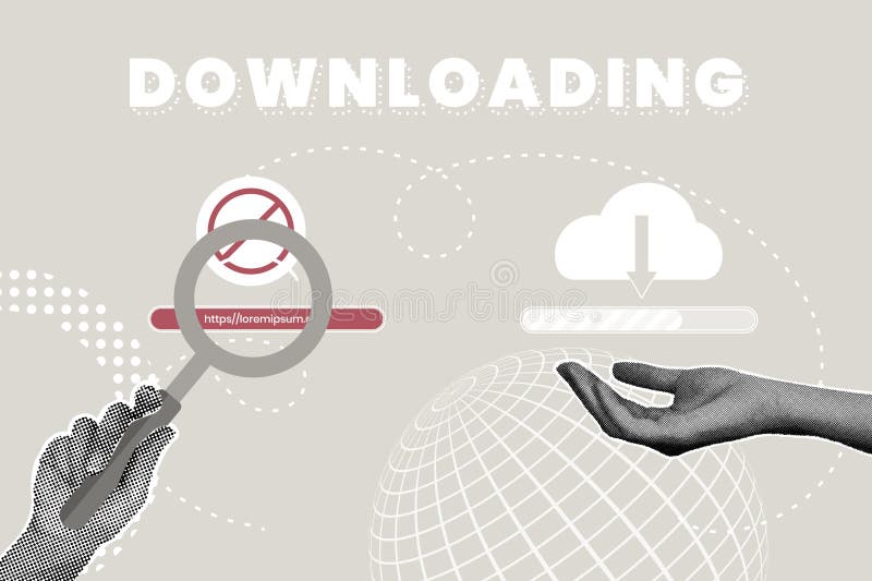 Trendy Halftone Collage. Concept of Downloading Data from Cloud Storage ...