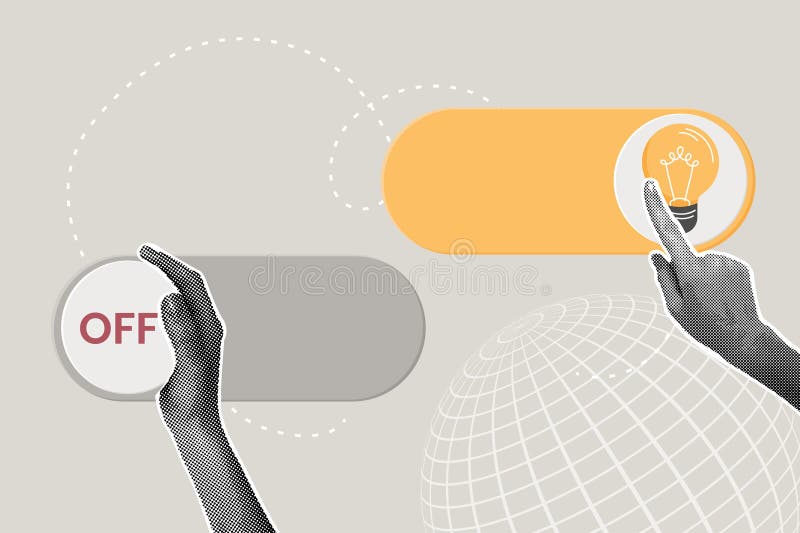 Trendy Halftone Collage. Concept of New Idea, Inspiration,switch Light ...