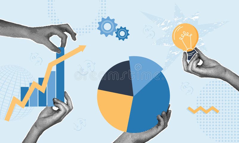 Trendy Halftone Collage. Concept of Process Implementation, Work ...