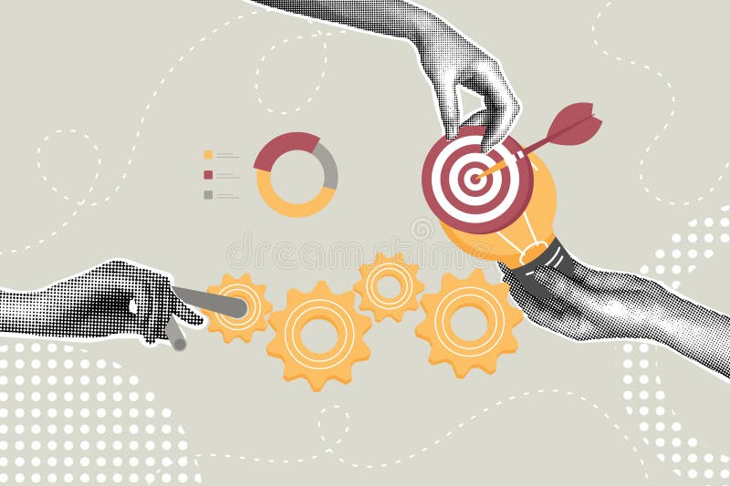 Trendy Halftone Collage. Concept Project Management, Business Idea ...