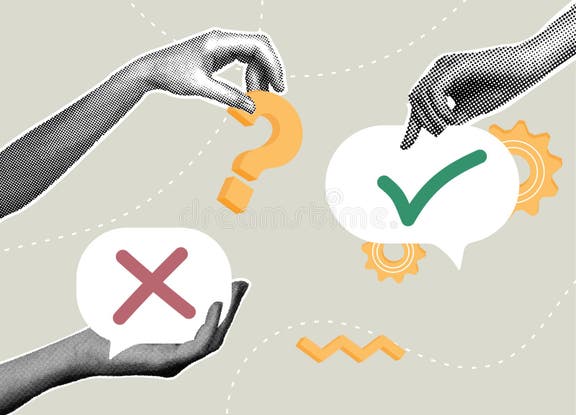 Trendy Halftone Collage. Concept of Question, Answer and Solution Stock ...