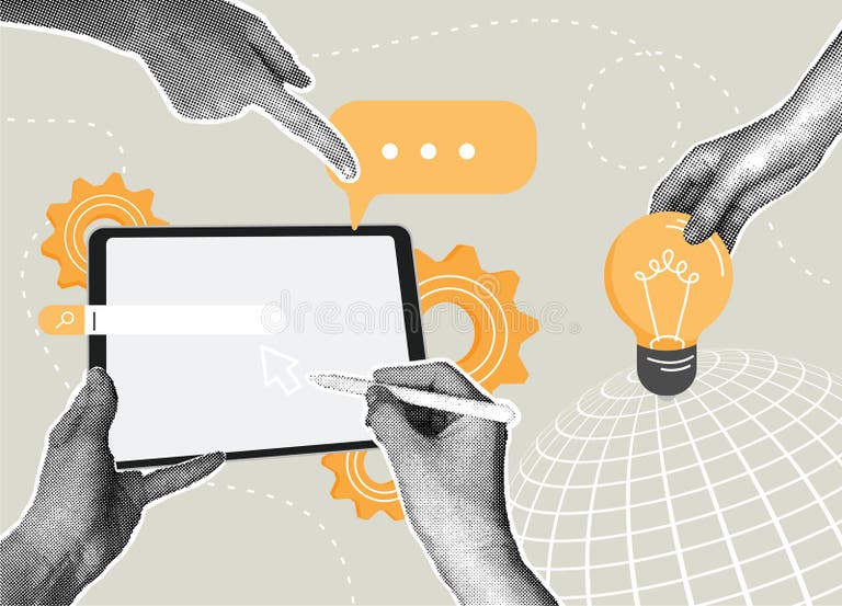 Trendy Halftone Collage. Creative Idea, Digital Innovation and ...