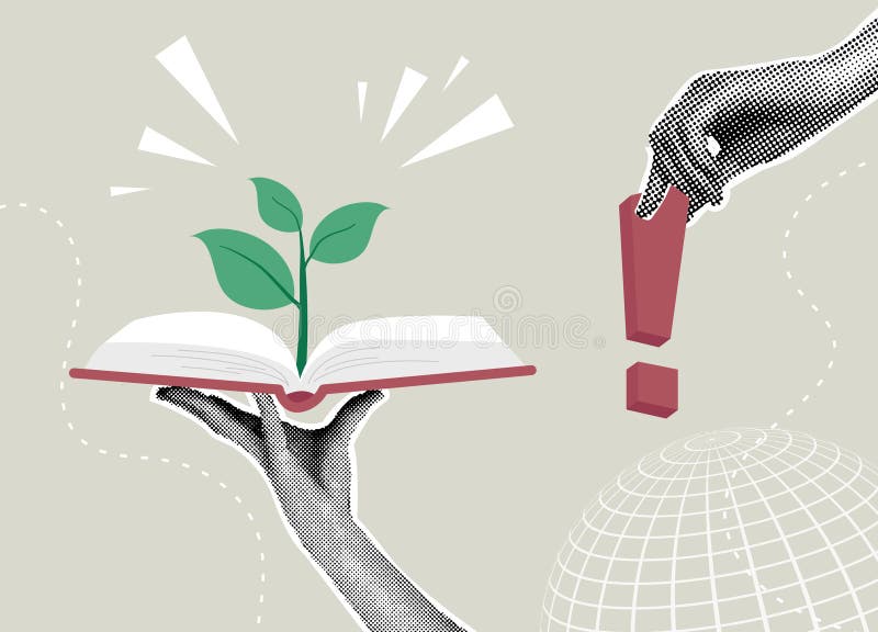 Trendy Halftone Collage. Education, Growth and Knowledge. Sprout of ...