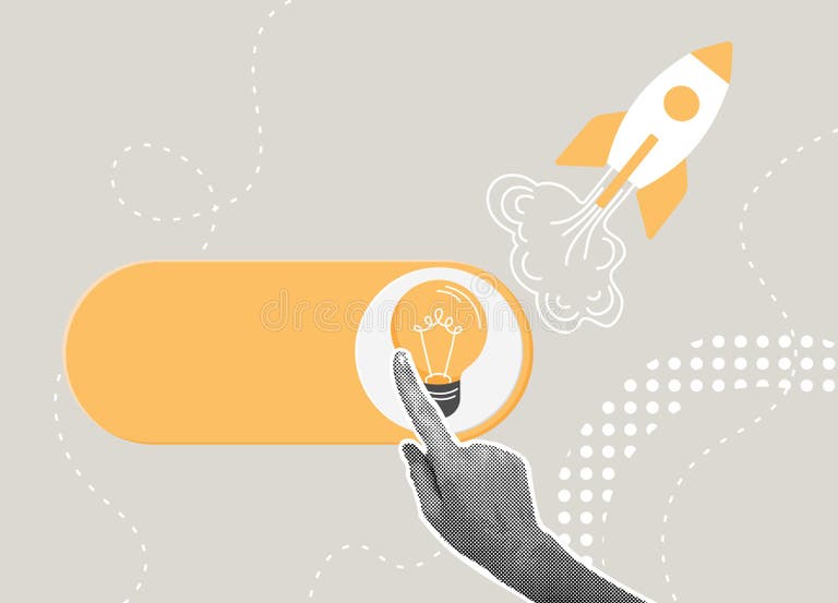 Trendy Halftone Collage.New Solution Concept, Enable New Idea, Launch New Ideas, Takeoff Concept ...