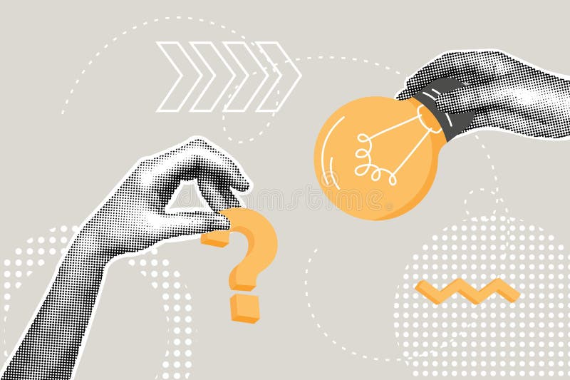 Trendy Halftone Collage. Problem Solving Concept, Question and Answer ...