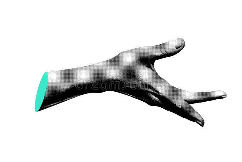 Trendy Hand Gesture, Abstract Cutout Hand Halftone Collage Element for ...