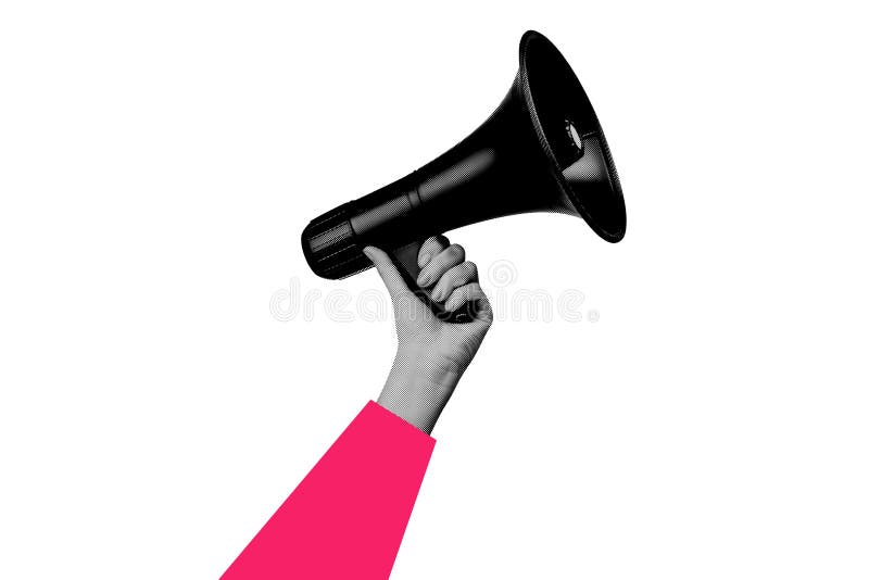 Trendy Hand Holding a Loud Speaker Megaphone, Cutout Hand Halftone ...