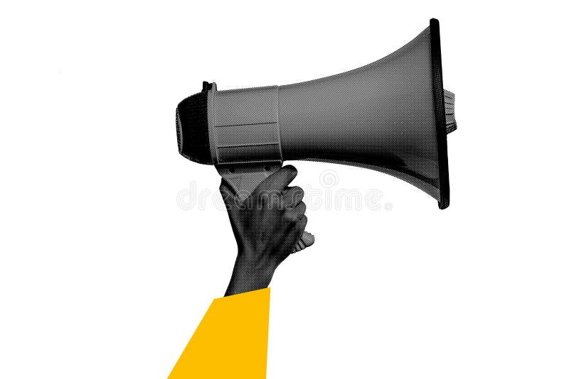 Trendy Hand Holding a Loud Speaker Megaphone, Cutout Hand Halftone ...
