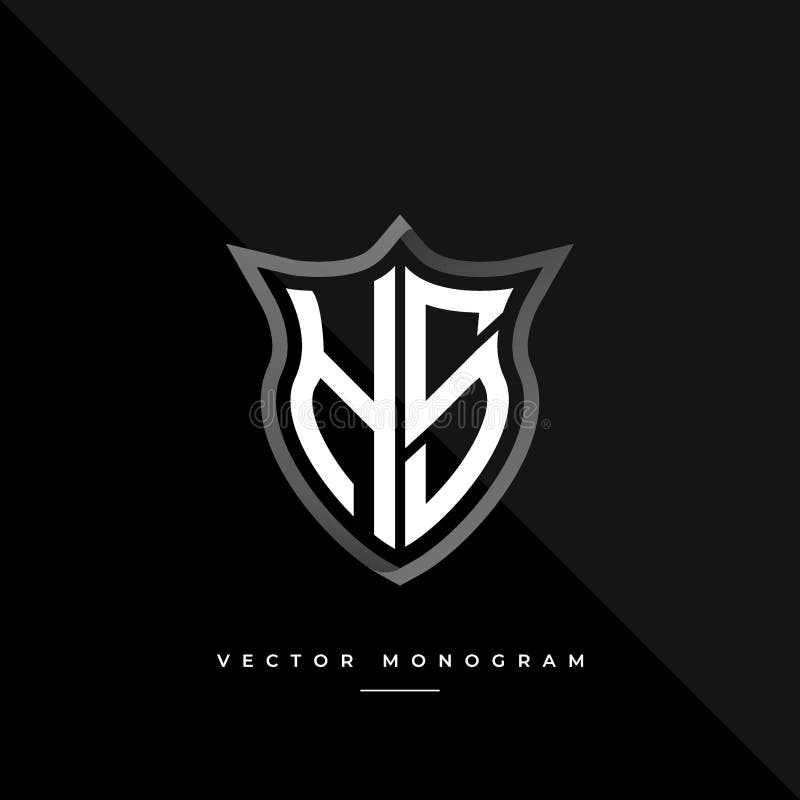 Trendy HS Monogram on the Shield Isolated on Dark Background. Silver ...