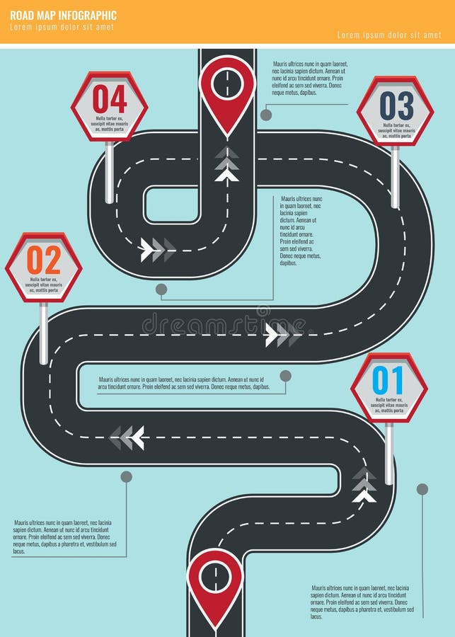 Trendy Infographic Template with Road Map Using Pointers and Arrows ...
