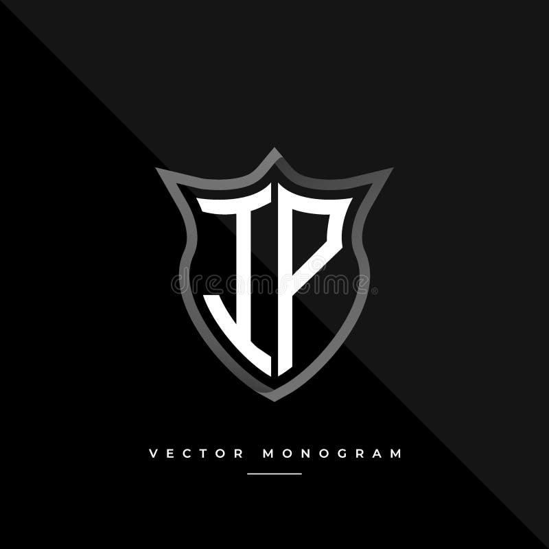 Trendy IP Monogram on the Shield Isolated on Dark Background. Silver ...