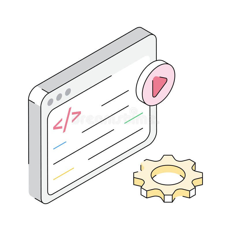 A Trendy Isometric Outline Icon of Web Coding Interface Stock ...