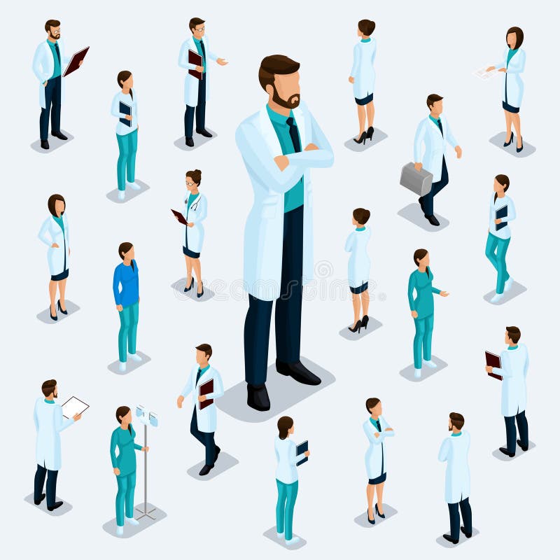 Isometric Medical Staff Doctor Surgeon Nurse Stock Vector