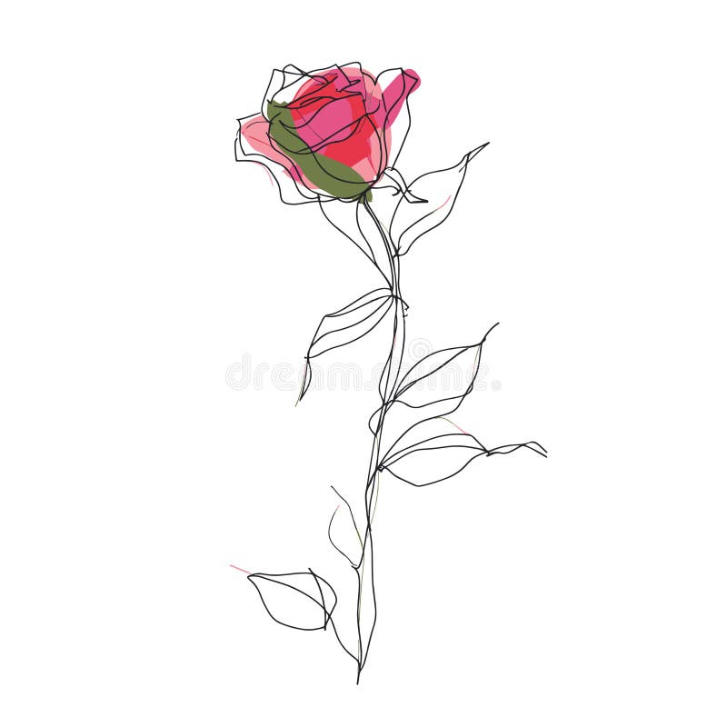Trendy Line Art Drawing of a Romantic Rose Flower for Logos and ...