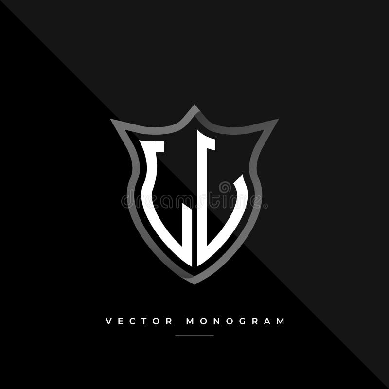 Trendy LL Monogram on the Shield Isolated on Dark Background. Silver ...